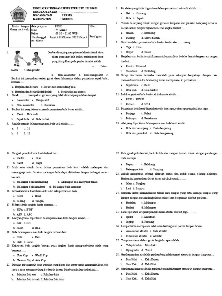 Soal PTS Kelas 5 TP 2022-2023 | PDF