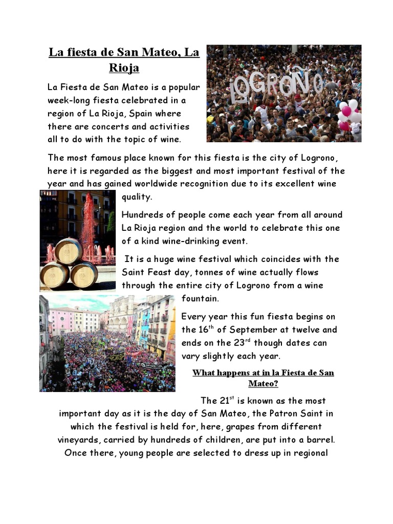 La Fiesta de San Mateo. English HW | PDF | Festival | Wine