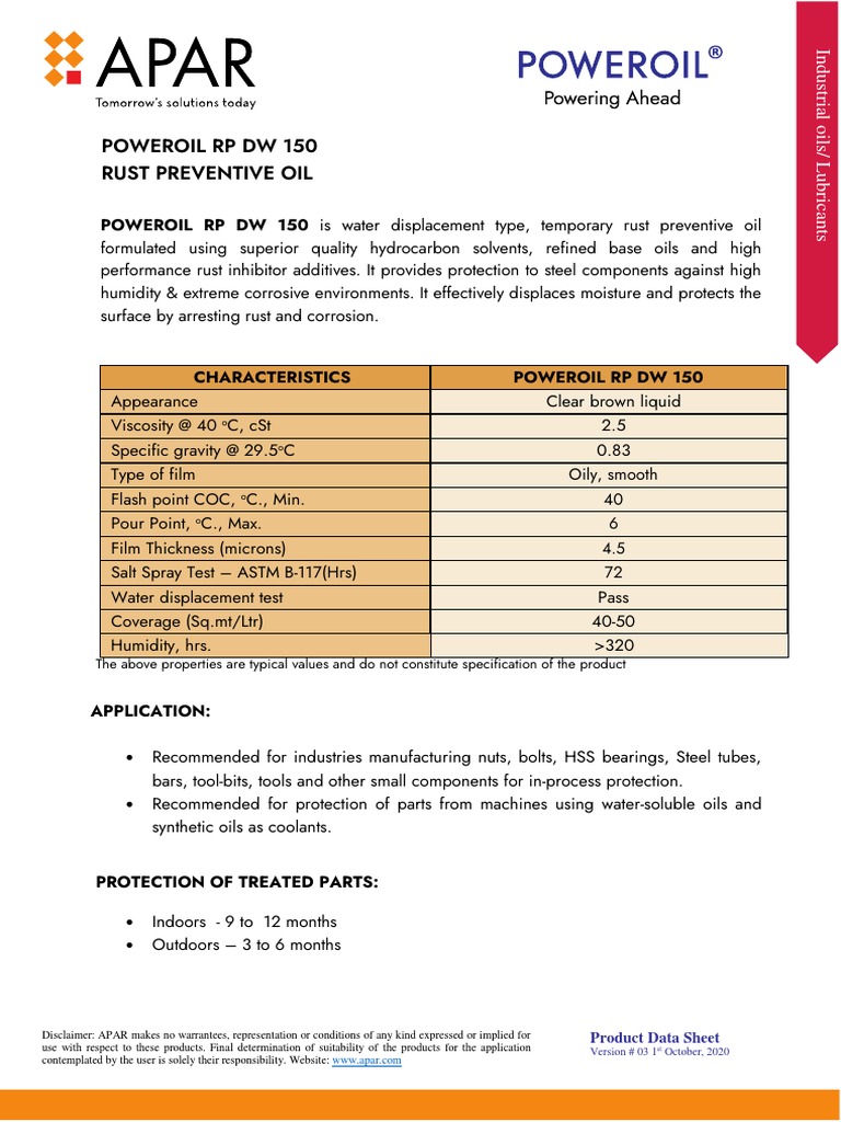 PDS Poweroil RP DW 150 | PDF | Rust | Oil
