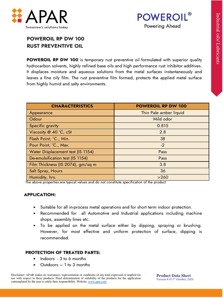 PDS Poweroil RP DW 100 | PDF | Rust | Viscosity