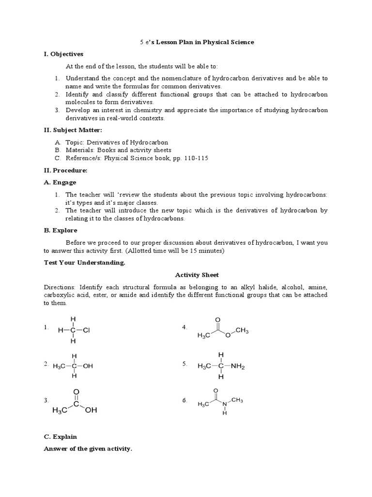 5-es-lesson-plan-in-physical-science | PDF | Amine | Ester
