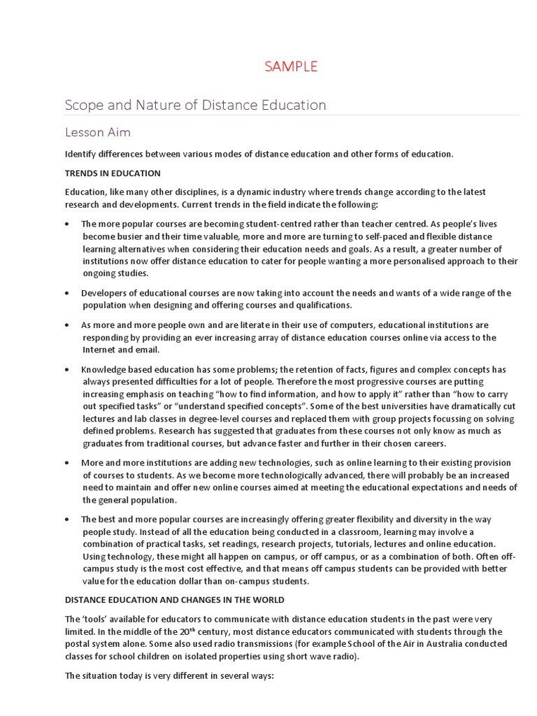 Nature and Scope of Distance Education | PDF | Moodle | Distance Education
