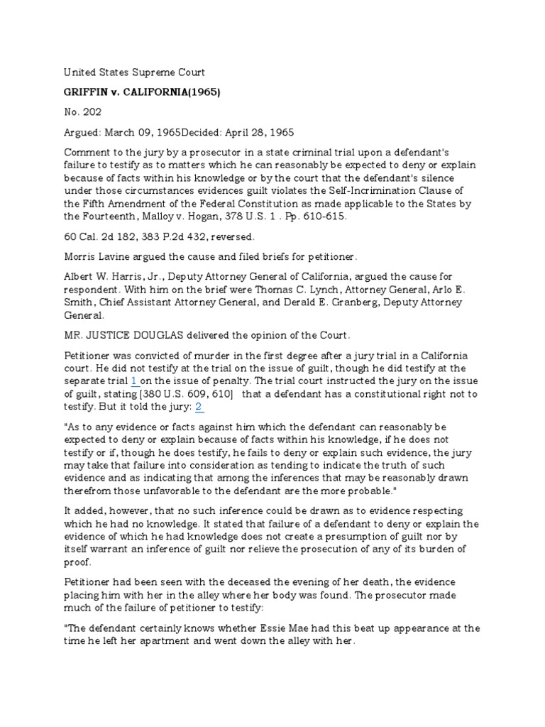 24griffin v. California 380 SCRA 853 1965 PDF | PDF | Fifth Amendment ...
