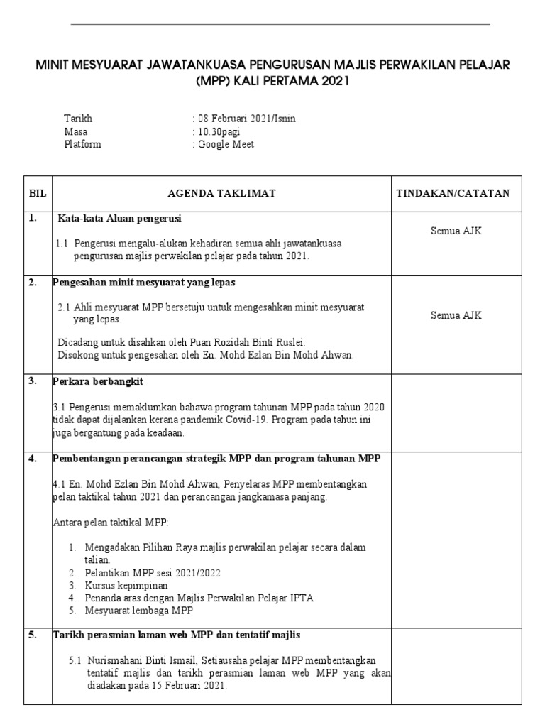 Minit MPP 1 2021 | PDF