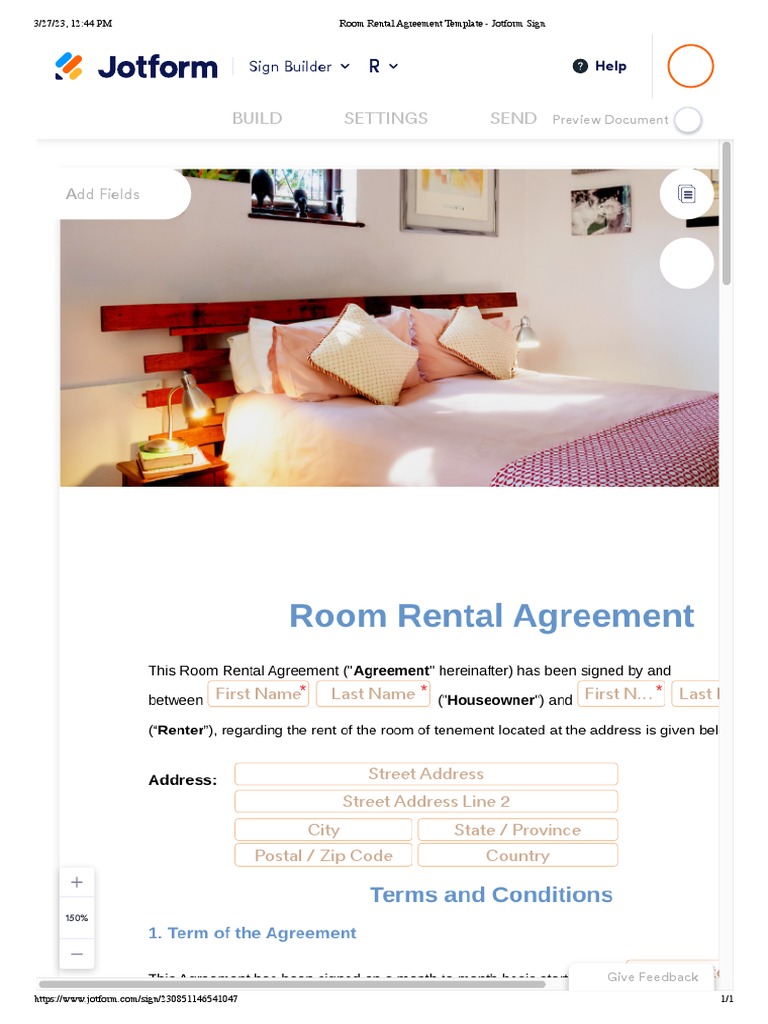 Room Rental Agreement Template - Jotform Sign | PDF