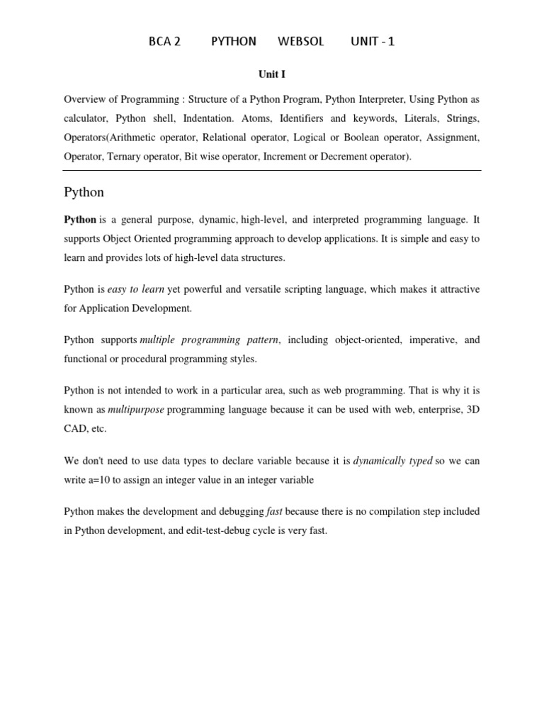 Unit 1 Python Pdf Python Programming Language Reserved Word