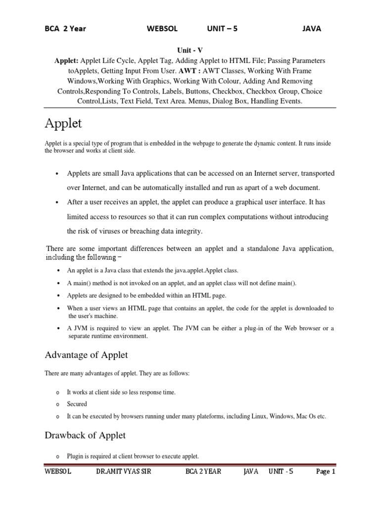 Bca 2 Year Java Eng Unit 5 Pdf Java Programming Language Java Software Platform
