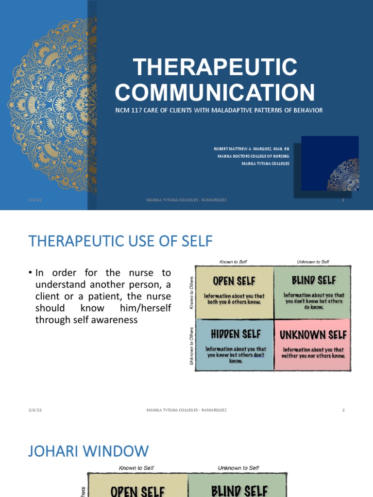 NCM 117-Therapeutic Communication | PDF | Communication | Nonverbal ...