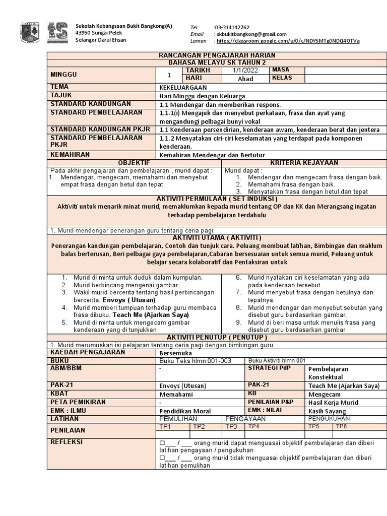 RPH Minggu 1 BM THN 2 by Cikgu Gorgeous | PDF