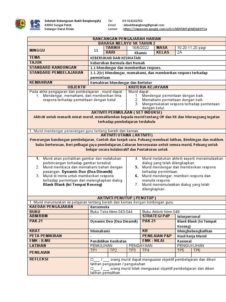 RPH MINGGU 11 BM THN 2 BY CIKGU GORGEOUS | PDF