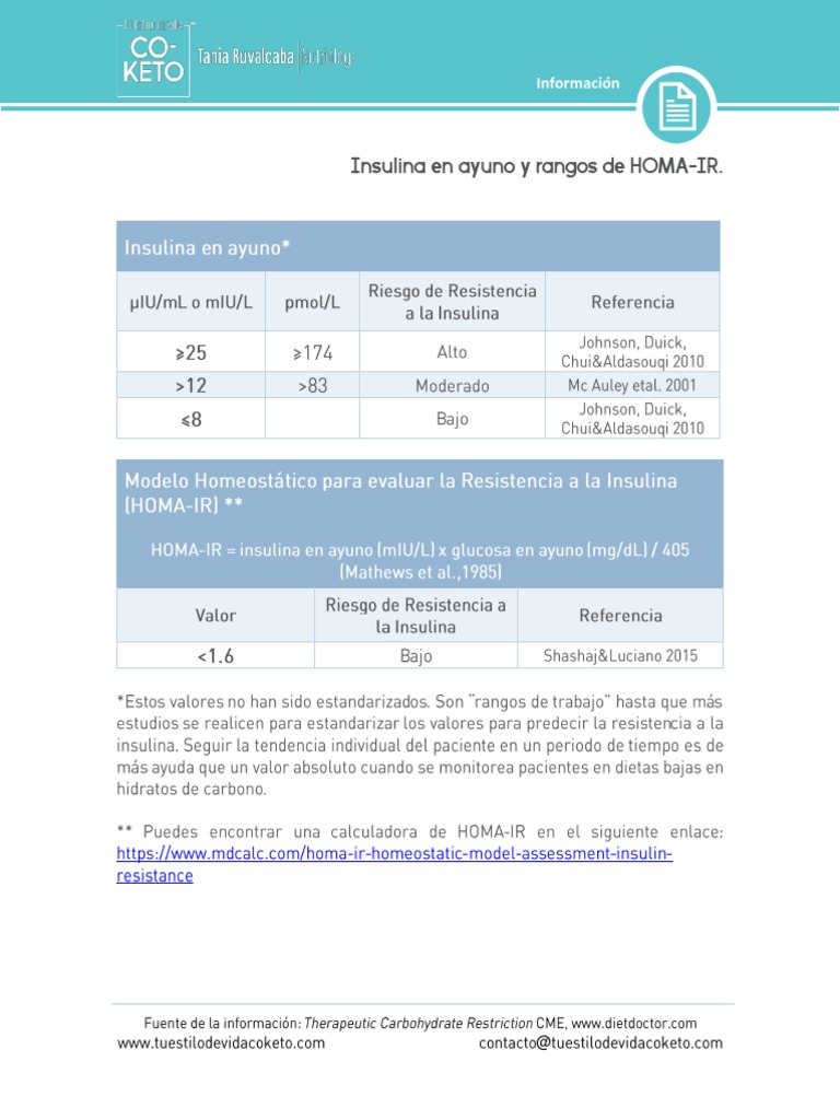Insulina en Ayuno y Rangos de HOMA-IR PDF | PDF