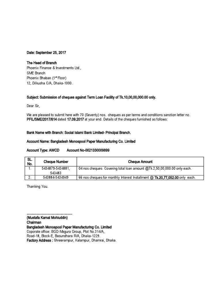 Tk10cr Loan Cheque Submission | PDF | Economies | Money