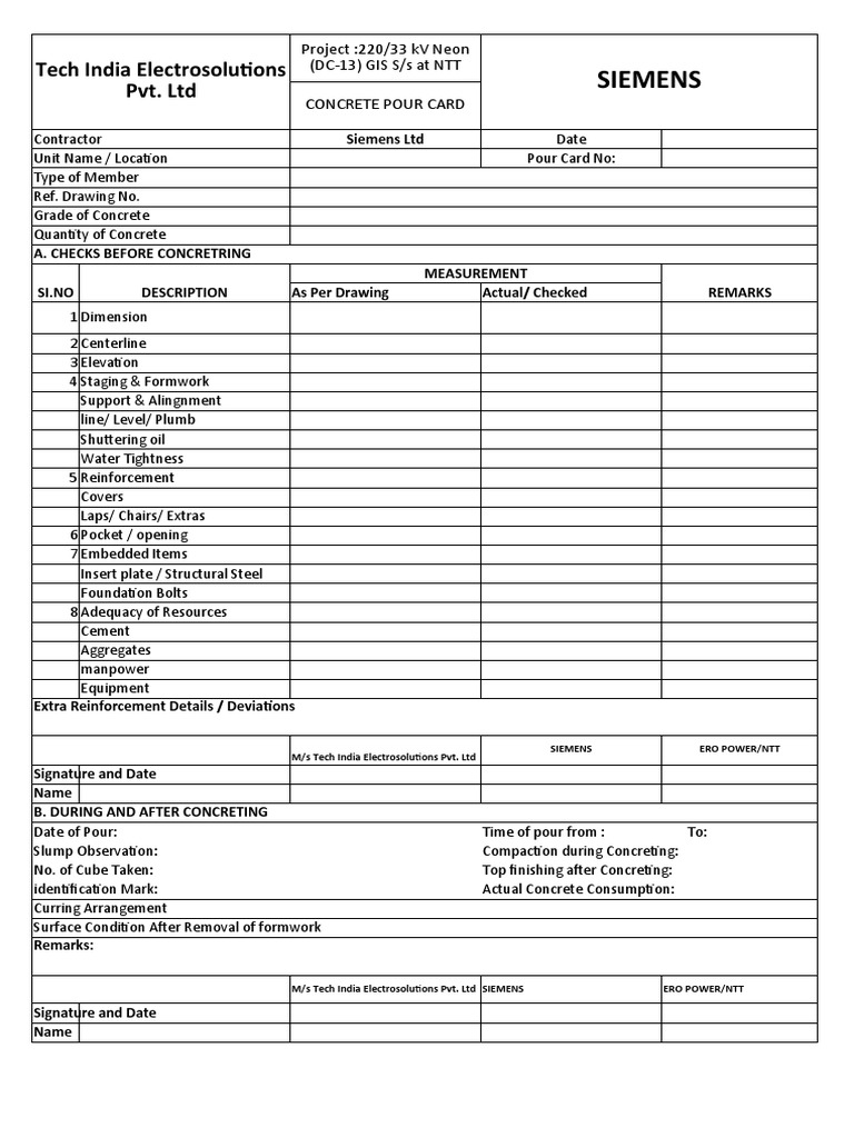 Siemens Concrete Pour Card Template | PDF | Technology & Engineering