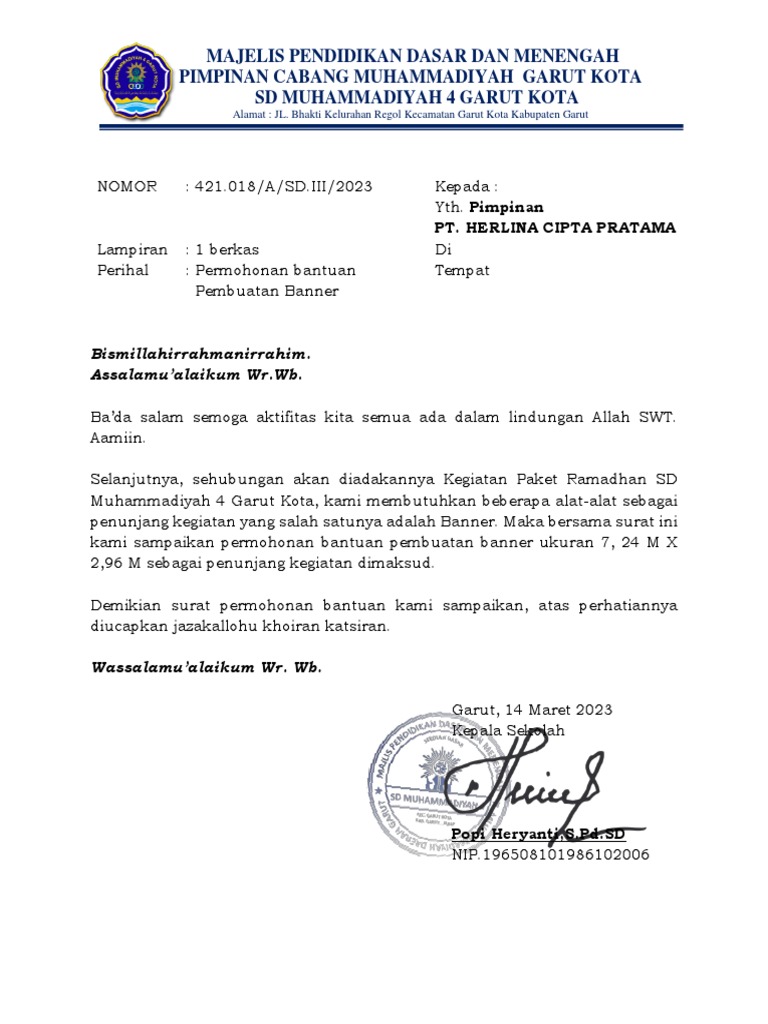 Permohonan Banner Ke PT Herlina Cipta Pratama | PDF