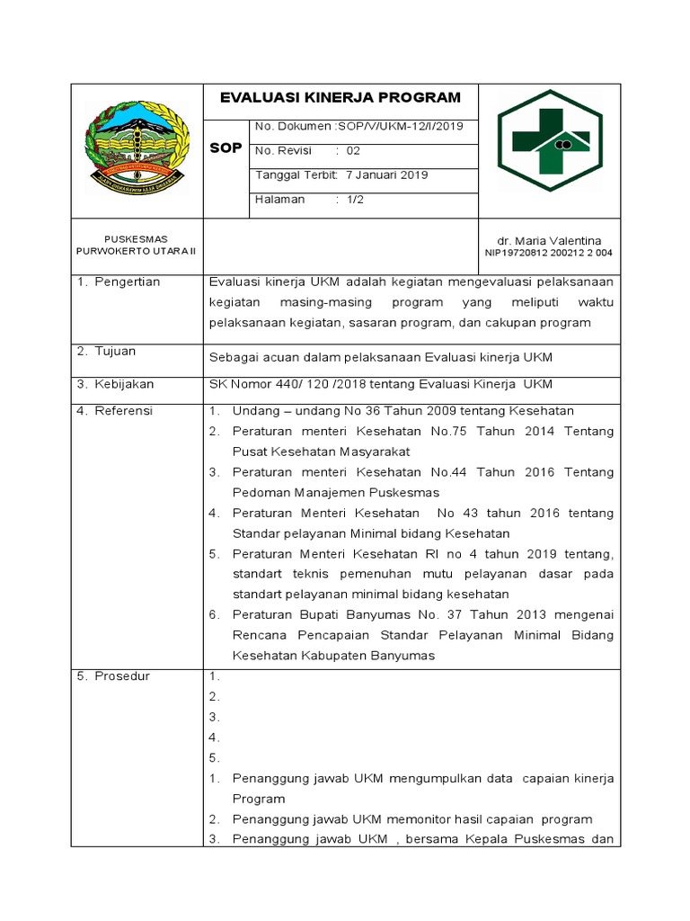 Sop Evaluasi Kinerja Program | PDF