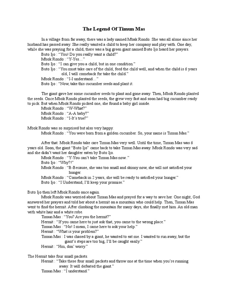 The Legend of Timun Mas | PDF