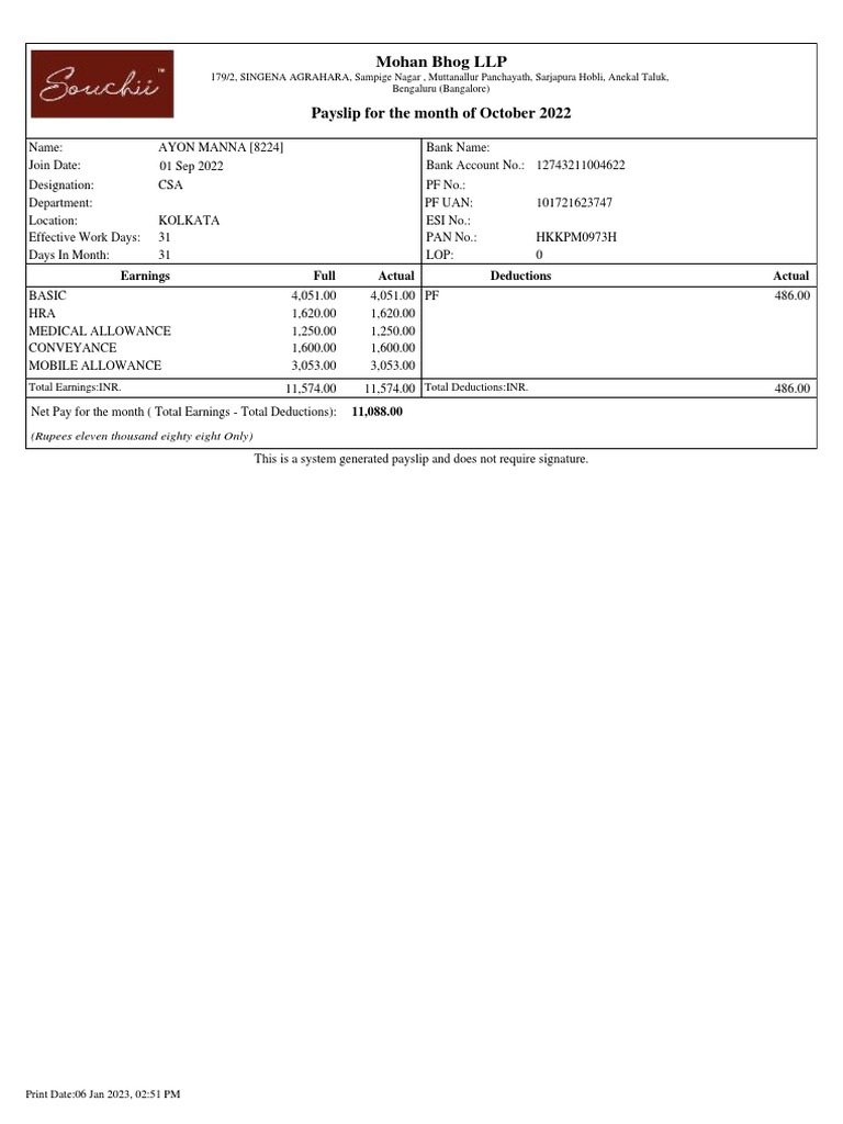 Payslip Oct 2022 PDF | PDF