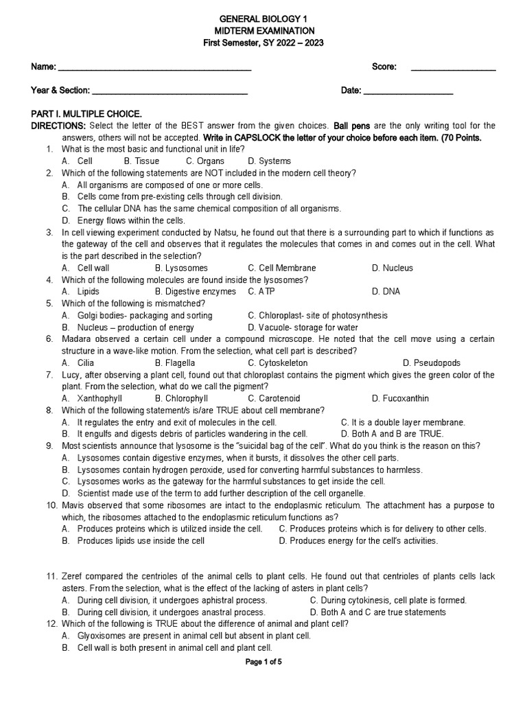 Gen Bio1 1ST Exam | PDF | Meiosis | Cell (Biology)