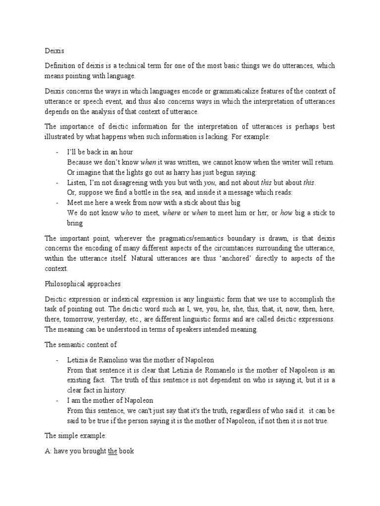 Deixis | Download Free PDF | Communication | Interpretation (Philosophy)