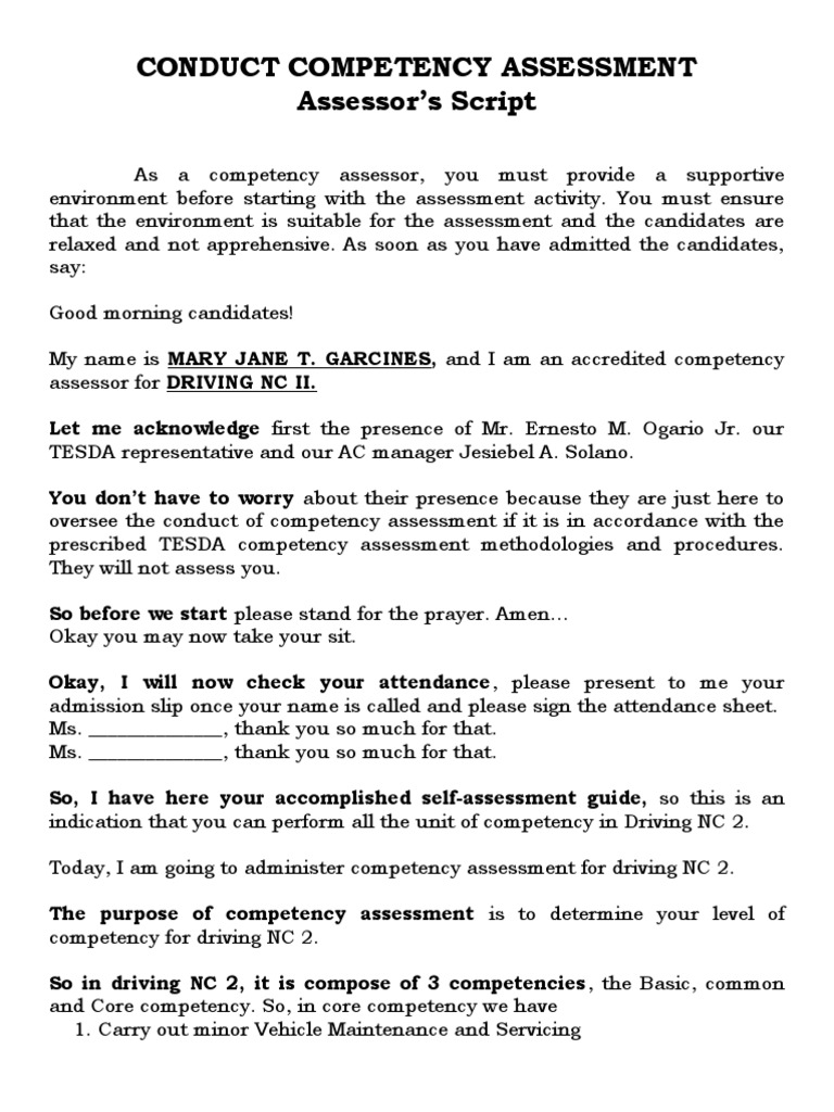 competency-Assessment-script-for-As.doc | PDF | First Aid