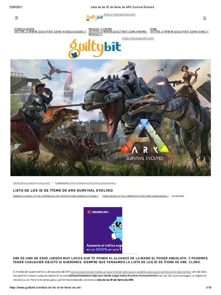 Lista de Los ID de Ítems de ARK Survival Evolved | PDF
