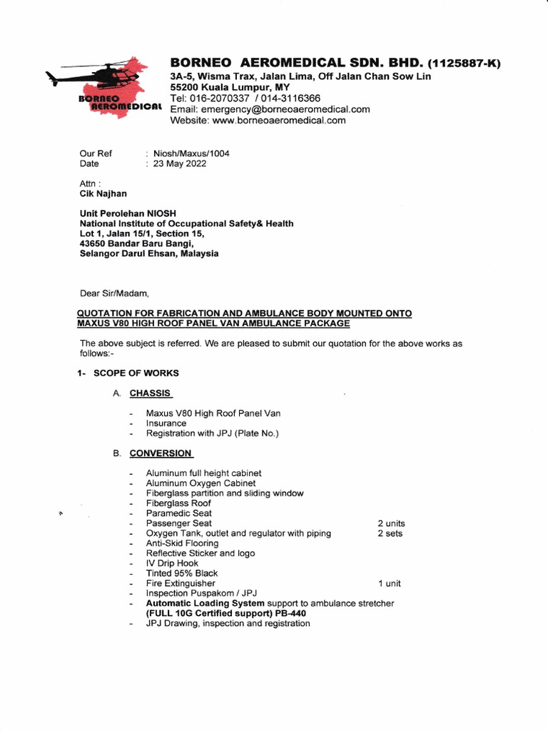 Niosh Maxus V80 Ambulance Package Quotation 230522 PDF | Download Free ...