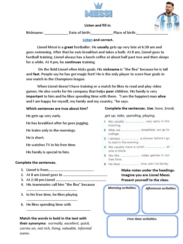 Lionel Messi Reading Comprehension Present Simple - 147958 | PDF