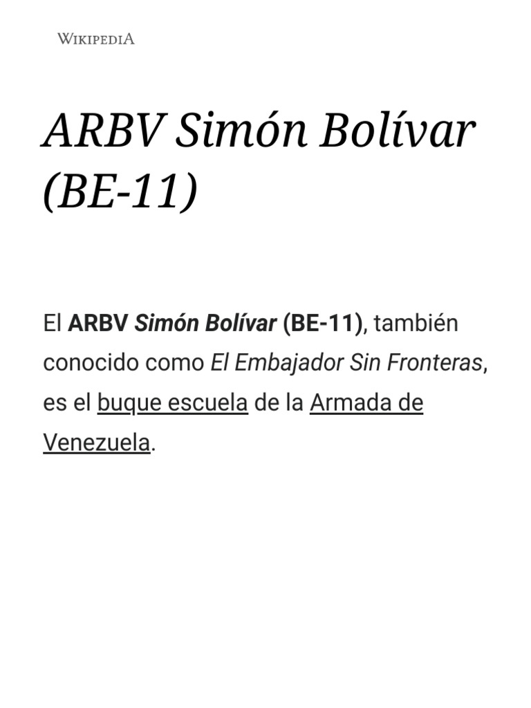 ARBV Simón Bolívar (BE-11) - Wikipedia, La Enciclopedia Libre | PDF ...