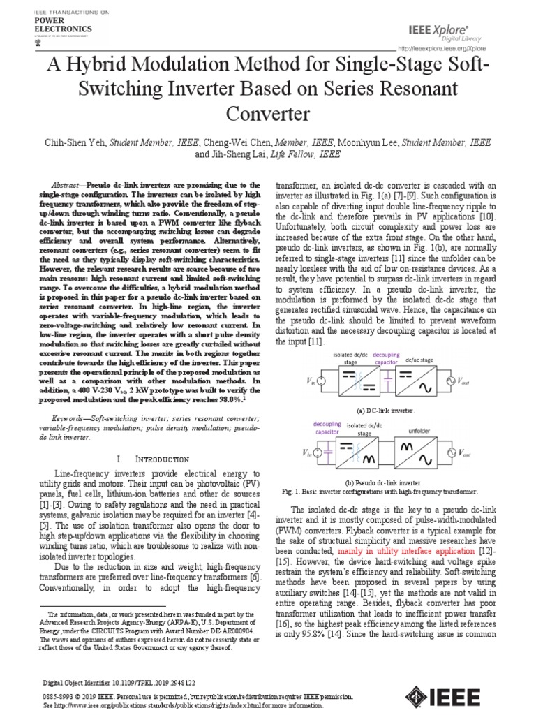 Hybrid Modulation for Soft-Switching Inverter | PDF | Power Inverter | Resonance