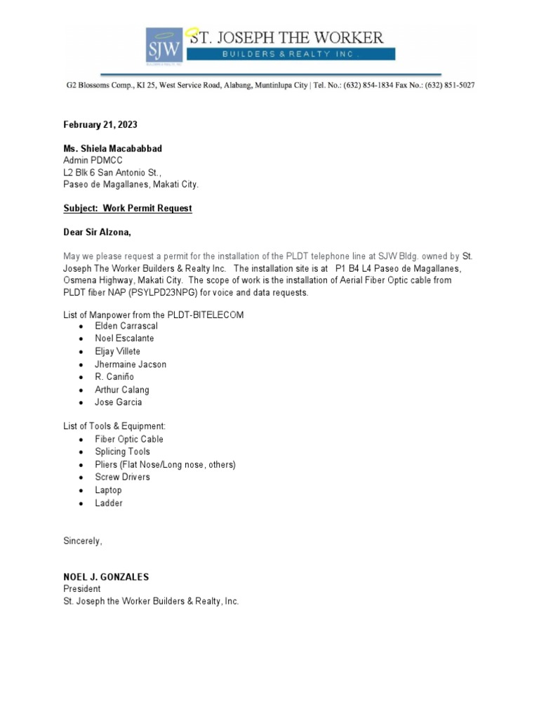 Permit For Internet Installation | PDF