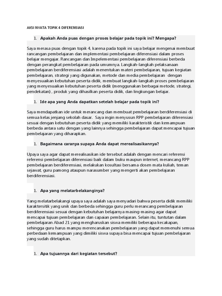 Aksi Nyata Topik 4 Diferensiasi | PDF | Karier & Perkembangan | Pengembangan Diri