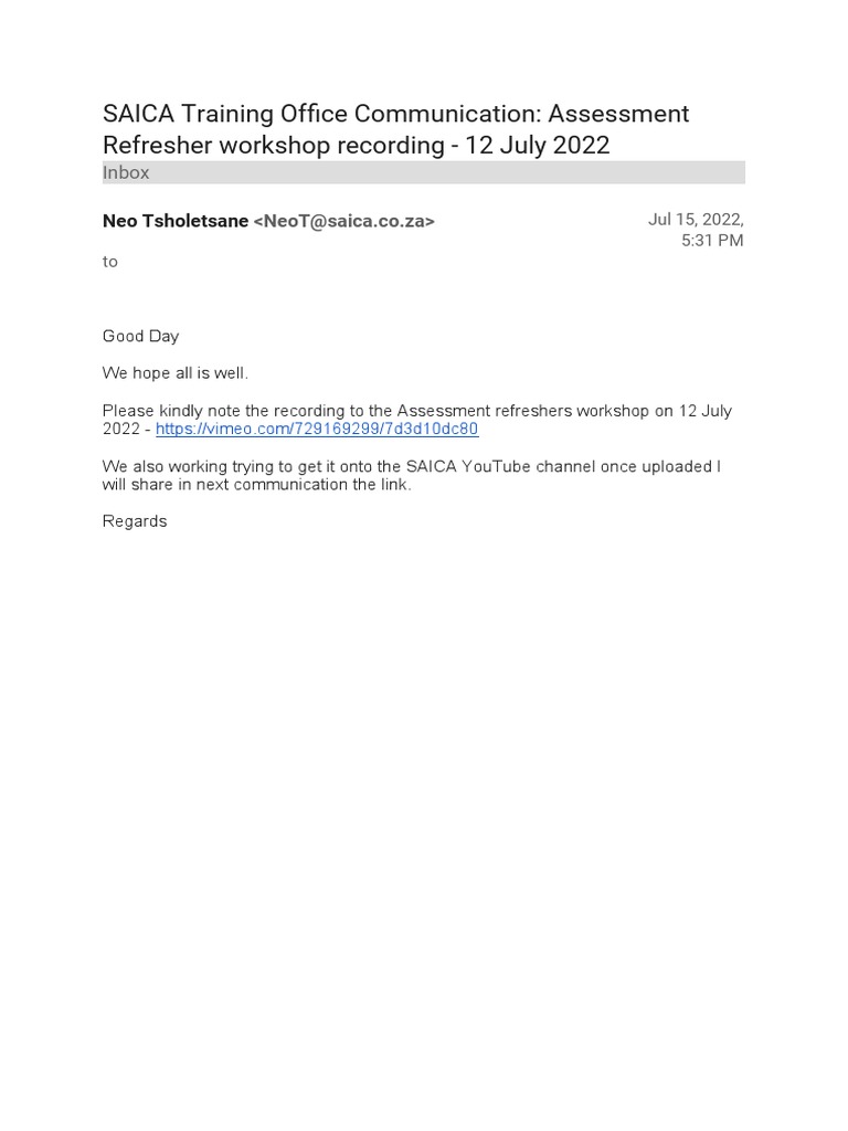 SAICA Assessment Refresher Workshop Recording | PDF