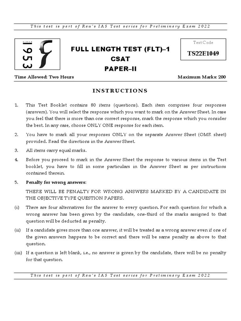 Rau's IAS CSAT FLT 1 PDF | PDF | Millennium Development Goals
