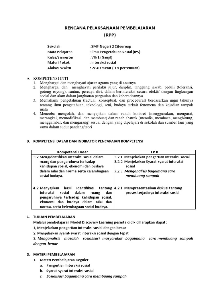 RPP IPS Kls 7 Sem 1 2019 Pengolahan Sampah | PDF