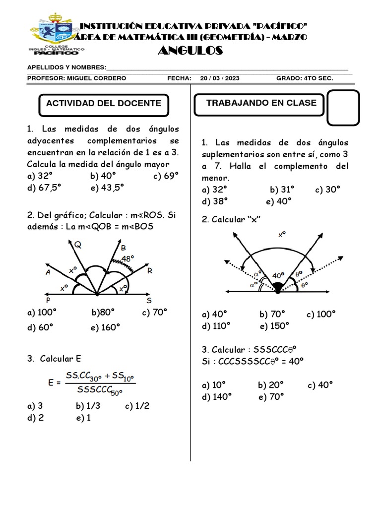 Angulos 4to Sec PDF | PDF