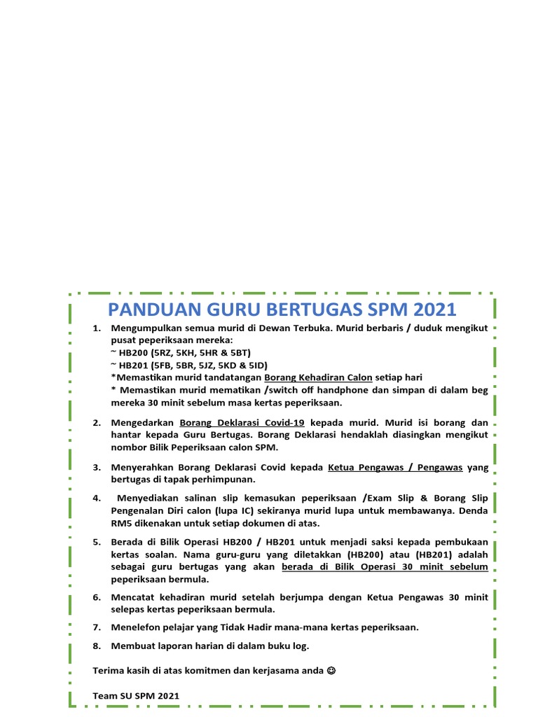 Arahan guru bertugas spm | PDF