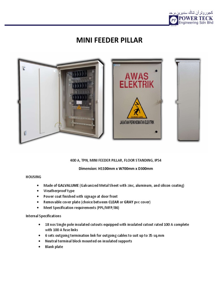 Pte 400a TPN Mini Feeder Pillar Catalogue | PDF