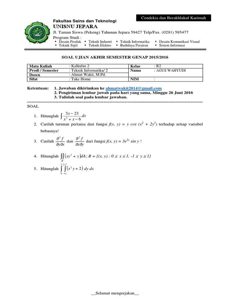 Soal Uas Kalkulus 2 Rif R | PDF
