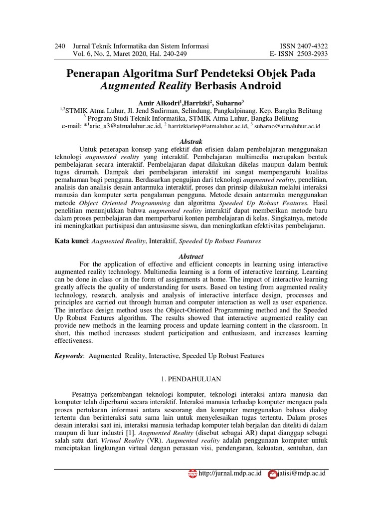 Penerapan Algoritma Surf Pendeteksi Objek Pada Aug | PDF