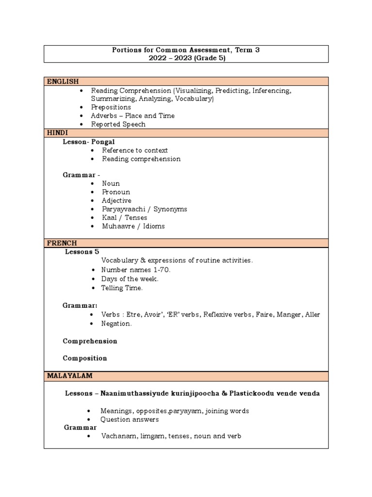 Portions For Common Assessment - Term 3 (Grade 5) | PDF | Verb | Decimal