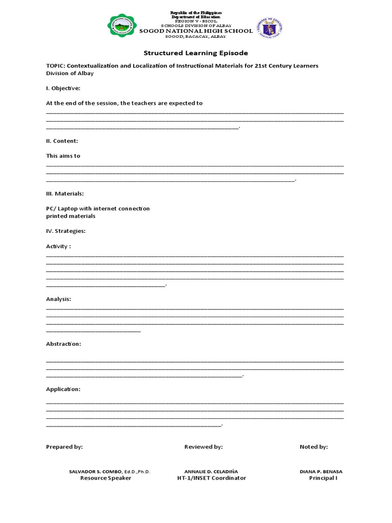 Structured Learning Episode Blank Form | PDF | Cognitive Psychology ...