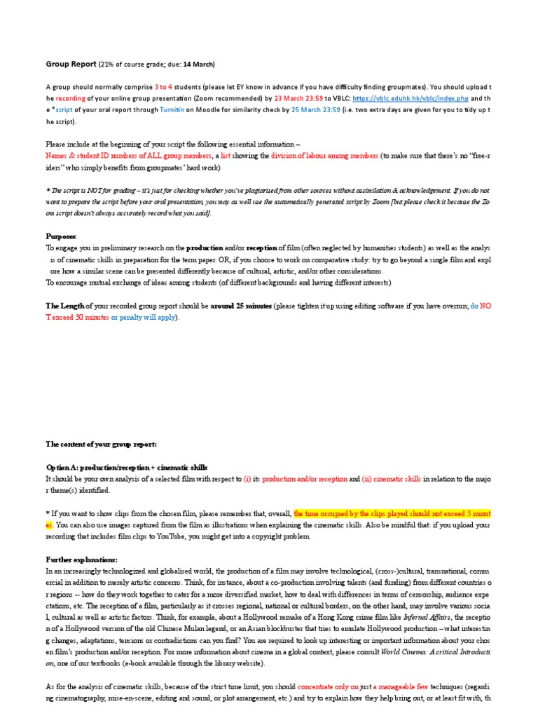 Group Report Instructions Rubrics 2023 | PDF