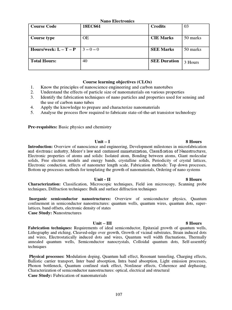 Nanoelectronics 18EC661 Syllabus | PDF | Nanotechnology | Engineering