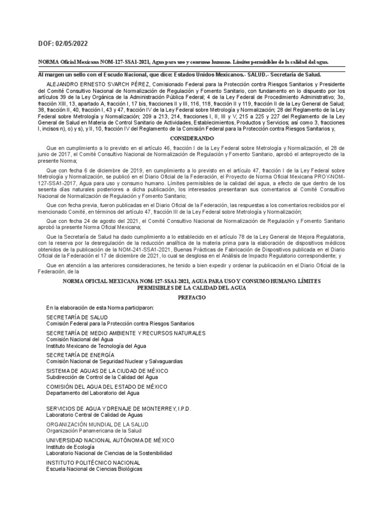 Nom 127 Ssa1 2021 | PDF | Agua | Laboratorios