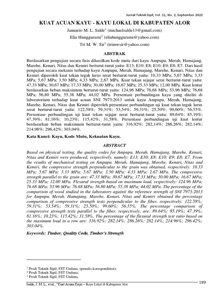 Kuat Acuan Kayu - Kayu Lokal Di Kabupaten Alor: Abstrak | PDF