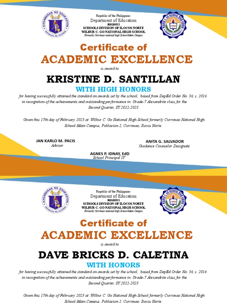 Award Certificates SY 2022 2023 Final | PDF | Social Institutions