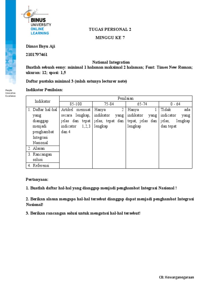 Tugas Personal 2 - Pendidikan Kewarganegaraan - Dimas Bayu Aji - 2101797461 | PDF
