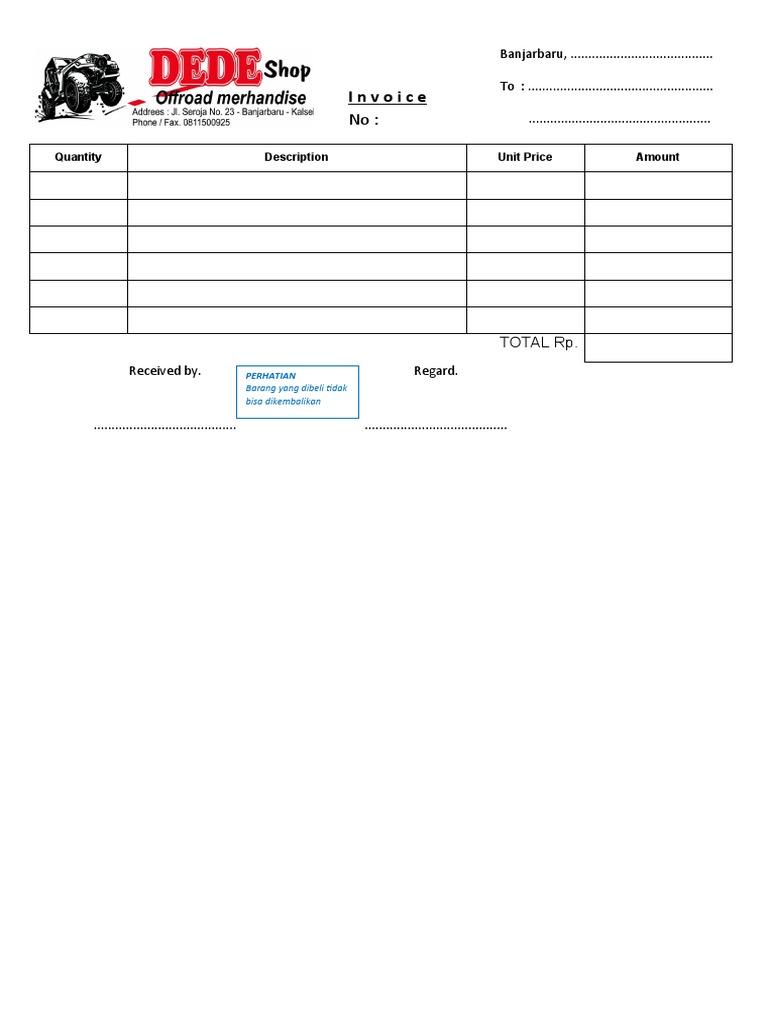 Contoh Nota Invoice untuk Berbagai Kebutuhan | PDF
