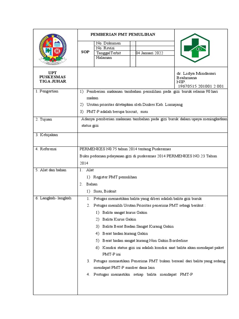 SOP Pemberian PMT | PDF | Kesehatan Holistik
