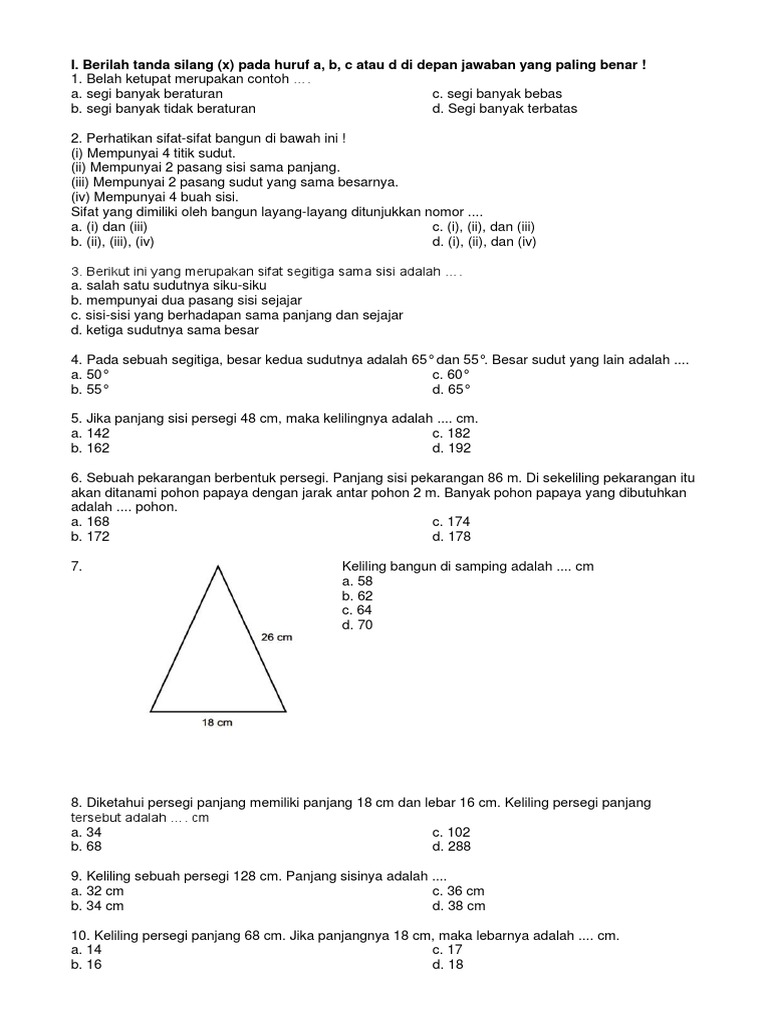 Soal PTS-Matematika Kelas 4 Semester 2 Tahun Ajaran 2022-2023 | PDF